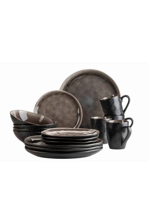 M&auml;ser Kombiservice Niara Organic, Braun, Schwarz, Keramik, 16-teilig, 330 ml,620 ml, Essen & Trinken, Geschirr, Geschirr-Sets, Kombiservice