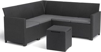 Keter Nora - Ecksofa für Garten oder Terrasse, 5-Sitzer, mit Kissen und Beistelltisch mit 35 l Stauraum, Farbe Graphit