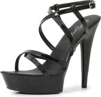Generic Noir,40 EU,Escarpins à Talons Aiguilles et Plateformes à lanières pour Femmes, Bout Ouvert, Bride à la Cheville, Sandales à Talons, Chaussures de Dans