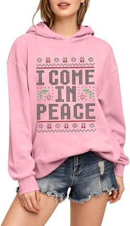 Generic Sweat à capuche de Noël pour femme - Manches longues - Tendance - Imprimé de Noël - Personnalisé et intéressant - Pour lautomne et lhiver - Veste légè