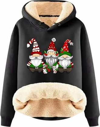 Generic Pull De Noel Femme Pull Noel Femme Sweat Noel Coupe Cool Confortable Hoodie Automne Hiver Nain Imprimé Polaire Épaisse Chaud Décontracté