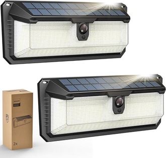 Philips Lampe Solaire Ext&eacute;rieur avec D&eacute;tecteur, 258 LEDs S&eacute;curit&eacute;, 3 Modes, &Eacute;tanche pour Jardin Cl&ocirc;ture Garage Lot de 2