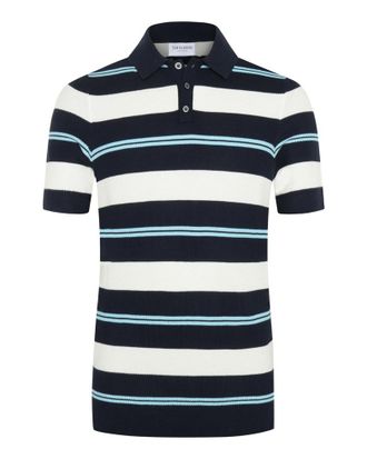 Tom Rusborg Strick-Poloshirt aus Baumwolle mit Blockstreifen in
