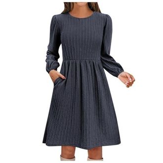 Generic 2025-Robe Mi Longue Femme Manche Longue- Robe Sexy Vintage Chic Et Élégants Couleur Unie Ample Ligne A Casual Fluide Tempérament Confortable Polyvalen