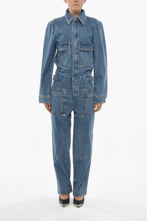 Stella McCartney Utility-Jumpsuit aus Stretch-Denim mit Frontrei&szlig;verschluss Stella McCartney