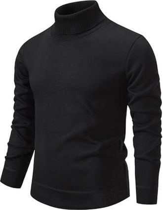 Generic Haut à col roulé pour homme, tricot côtelé, coupe ajustée, solide, manches longues, col roulé léger, pull basique pour lautomne et lhiver, Noir, XXL