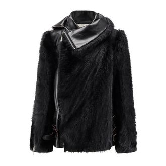 sacai Schwarze Doppelrei&szlig;verschlussjacke mit Kunstpelz - - Jackets - Damen - Schwarzk - M