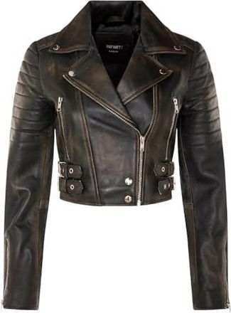 Infinity Leather Veste Courte Pour Dames Frotter Noir Body Court Top Gothique Chic Motard Veste en Cuir V&eacute;ritable L