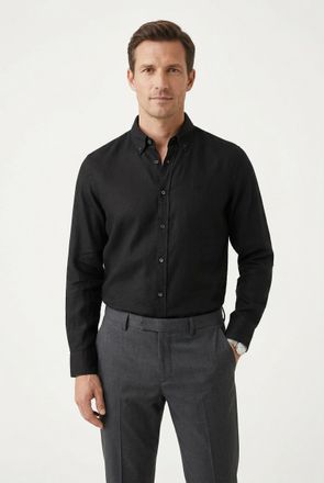 HUGO BOSS Leinenhemd BOSS LIAM, Herren, Gr. XL, N-Gr, schwarz001, Web, Obermaterial: 100% Leinen, unifarben, regular fit normal, 1-Knopf-Manschette, Hemden, 100