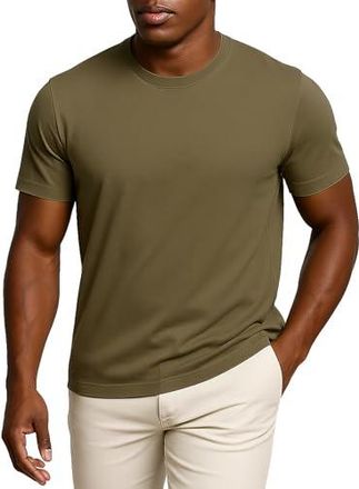 LEIF NELSON LN920 T-shirt dété à col rond pour homme Coupe ajustée Coton Moderne T-shirt à col rond Sweat-shirt à capuche à manches courtes, kaki, XXL