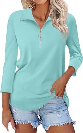 Generic Polo pour femme, haut de gamme dautomne 2024, manches longues, revers décontracté, fermeture éclair quart de longueur, coton classique, pour sports de