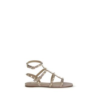 Valentino Garavani Femme, Chaussures, Beige, Taille: 37 EU Rockstud Flat Sandales