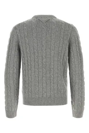 Prada Mens Cable-Knit Cashmere Sweater Gray