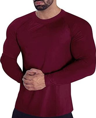 Generic Chemise blanche pour homme - T-shirt uni à manches longues - T-shirt moulant pour le sport, lentraînement, le sport, les activités en plein air, confo