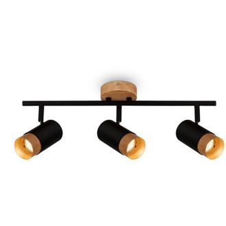 Briloner Spot, noir, avec bois, sans 3xGU10/max.9W