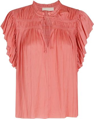 Ulla Johnson Femme, Blouses et Chemises, Rose, Taille: 48 FR Agosta Flutter Sleeve Top
