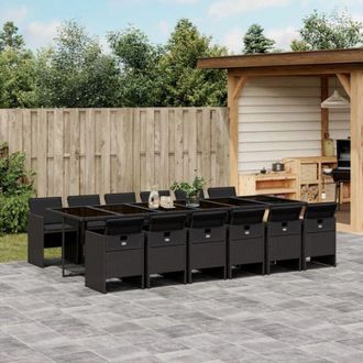 vidaXL vidaXL Ensemble &agrave; manger de jardin 13 pcs coussins noir r&eacute;sine tress&eacute;e