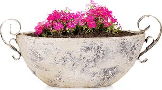 Matches 21 Moderne Vintage Pflanzschale f&uuml;r drau&szlig;en - Ovale 28,5 cm Schiff Deko-Schale in Shabby Antik beige - Keramik Jardiniere als Blumen-Topf Pflanztopf f&uuml;r 