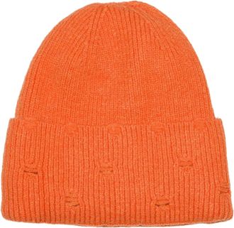styleBREAKER Unisex Strickmütze mit Rippenmuster und Rissen im Destroyed Look, Thermo-Fleece Innenfutter, Beanie 04024191, Farbe:Orange