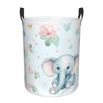 Generic Aquarell-Elefant Korb Aufbewahrung Rund Korb W&auml;sche Stehender W&auml;schetonne F&uuml;r Kuscheltier W&auml;schekammer Kleidung