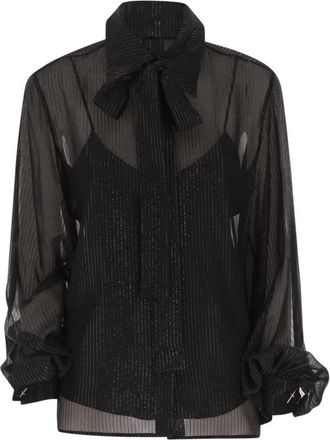 Max Mara Femme, Blouses et Chemises, Noir, Taille: 38 FR Chemisier Transparent &agrave; Rayures et Lavalli&egrave;re