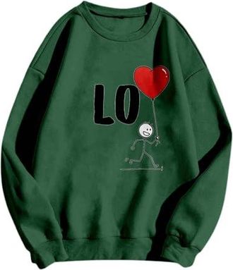 Generic Sweat-shirt unisexe amusant imprim&eacute; amour ensemble &agrave; manches longues d&eacute;contract&eacute; col rond pour femme, Vert noir, 3XL