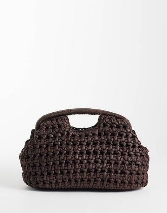 Mango Gro&szlig;e, gewebte Clutch in Braun-Brown