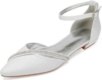 Generic Chaussures De Mariage Bout Pointu Plate Robe Mari&eacute;e Plates Femme Soir&eacute;e Chaussures De Mari&eacute;e Dress F&ecirc;te Bridal Plates 1.8Cm,Ivoire,39 EU