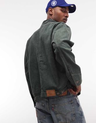 Element Eiko - Utility-Hemdjacke in Dunkelgr&uuml;n mit aufgesetzten Taschen-Blau