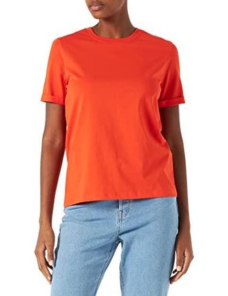 Pieces Pcria Ss Fold Up Solid Tee Noos Bc Femme T-shirt, Tangerine Tango, XL