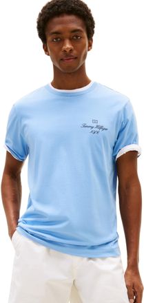 Tommy Hilfiger Herren T-Shirt Kurzarm Outline Script Tee Regular Fit, Blau (Cloudy Blue), XXL