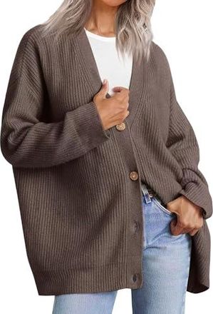 Generic Cardigan Oversize à col en V et Manches Longues pour Femme, vêtement dextérieur boutonné sur Le Devant, Pull décontracté en Tricot