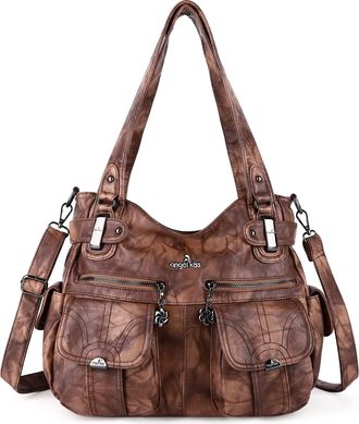 Angel Kiss Geldb&ouml;rsen und Handtaschen f&uuml;r Damen, Schultertasche, Tragegriff, Hobo-Tasche, modisch, gewaschenes Leder, 5739-1 7028 7 Braun