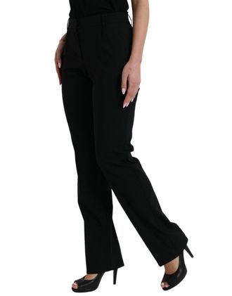 Dolce & Gabbana Womens Black Wool Mid Waist Tapered Pants Virgin Elastane