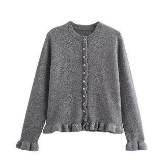 Generic Pull pour femme, veste tricot&eacute;e de couleur unie avec bordure, design superpos&eacute;, manches longues, ouvert sur le devant, tricot d&eacute;contract&eacute; pour lautomn