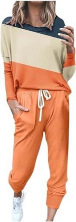 Generic Ensemble t-Shirt &agrave; Manches Longues et col du Cou pour Femme, Haut, Chemisier et Pantalon Long, Leggings, Tenue d&eacute;contract&eacute;e (Orange, XXXL)