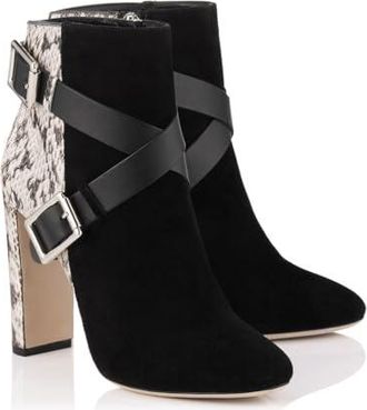 Generic Bottines &agrave; Talon Bloc et Boucle pour Femme, Bottines Courtes Classiques &agrave; Bout Rond et Fermeture &eacute;clair Lat&eacute;rale Bottines &eacute;l&eacute;gantes et Confortables po