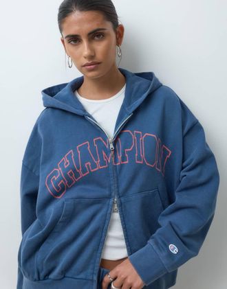Champion Future Memories hoodie zipp&eacute; oversize bleu
