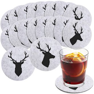 Com-Four 16x Filzuntersetzer - Tischschoner aus robustem Filz - Unterlage f&uuml;r Tassen, Gl&auml;ser - Tassenuntersetzer mit Hirsch-Motiv - runde Schutzmatte abwischba