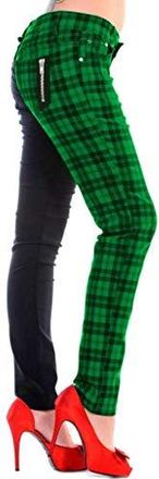 Banned Pantalon skinny &eacute;cossais dames carreaux noir / vert - M - Banned