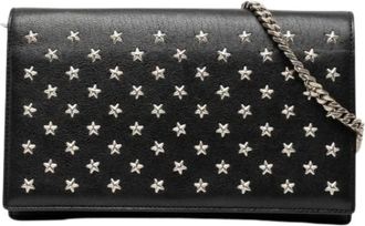 Saint Laurent Portefeuille bandouli&egrave;re en cuir Pre-owned &agrave; clous &eacute;toiles - Femme - Pre-owned - Noir - Taille: ONE Size