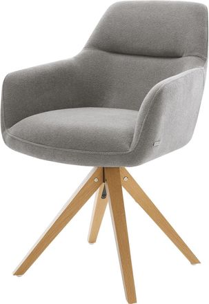 DELIFE Esszimmerstuhl Pejo-Flex Holzgestell kantig Natur Strukturstoff Soft Grau 180&deg; drehbar Taschenfederkern