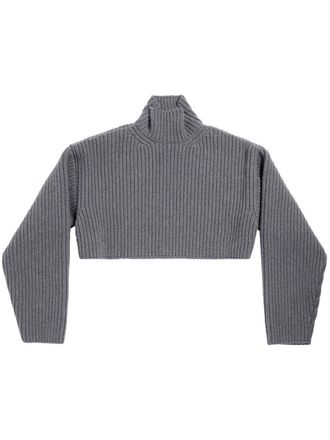 Balenciaga pull en laine vierge &agrave; col montant - Gris