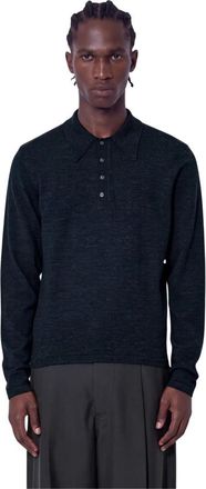 Christophe Lemaire Ls Gestricktes Poloshirt - - Tops - Herren - Schwarzk - S