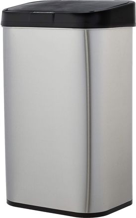 Amazon Basics 60-L-Mülleimer aus Edelstahl mit Berührungslosem Bewegungssensor, Rechteckig, Silberfarben/Schwarz
