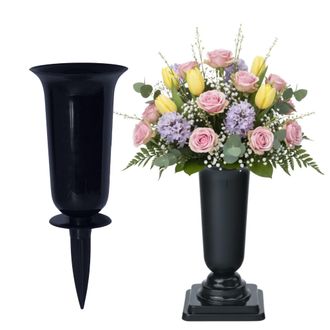 Matches 21 Wetterfeste Grabvasen mit Erdspie&szlig; und Sockel (31, 32 cm) grau - 2 Friedhofsvasen als Grabschmuck