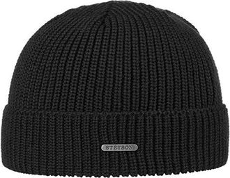 Stetson Bonnet en Laine M&eacute;rinos Finley Femme/Homme - Made in Italy &agrave; Revers pour lhiver Tricot avec Hiver Automne-Hiver - Taille Unique Noir