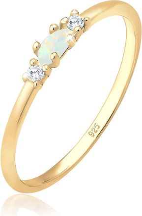 Elli Ring Damen Vintage mit Zirkonia Kristallen und Opal in 925 Sterling Silber Vergoldet