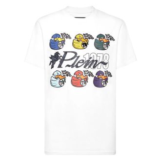 Philipp Plein Homme, Tops, Blanc, Taille: XS T-Shirt Col Rond Duck