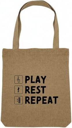 Fabulous Sac Shopping Tote Bag Aspect Lin - Play Rest Repeat Partition Musique Musicien Instrument - Sac de Courses Toile Epaisse 360g Beige Naturel Cabas Port